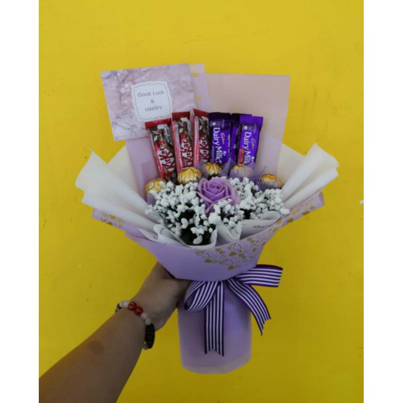 Mix Chocolate Bouquet with Kit Kat Cadbury Ferrero Rocher and soap ...