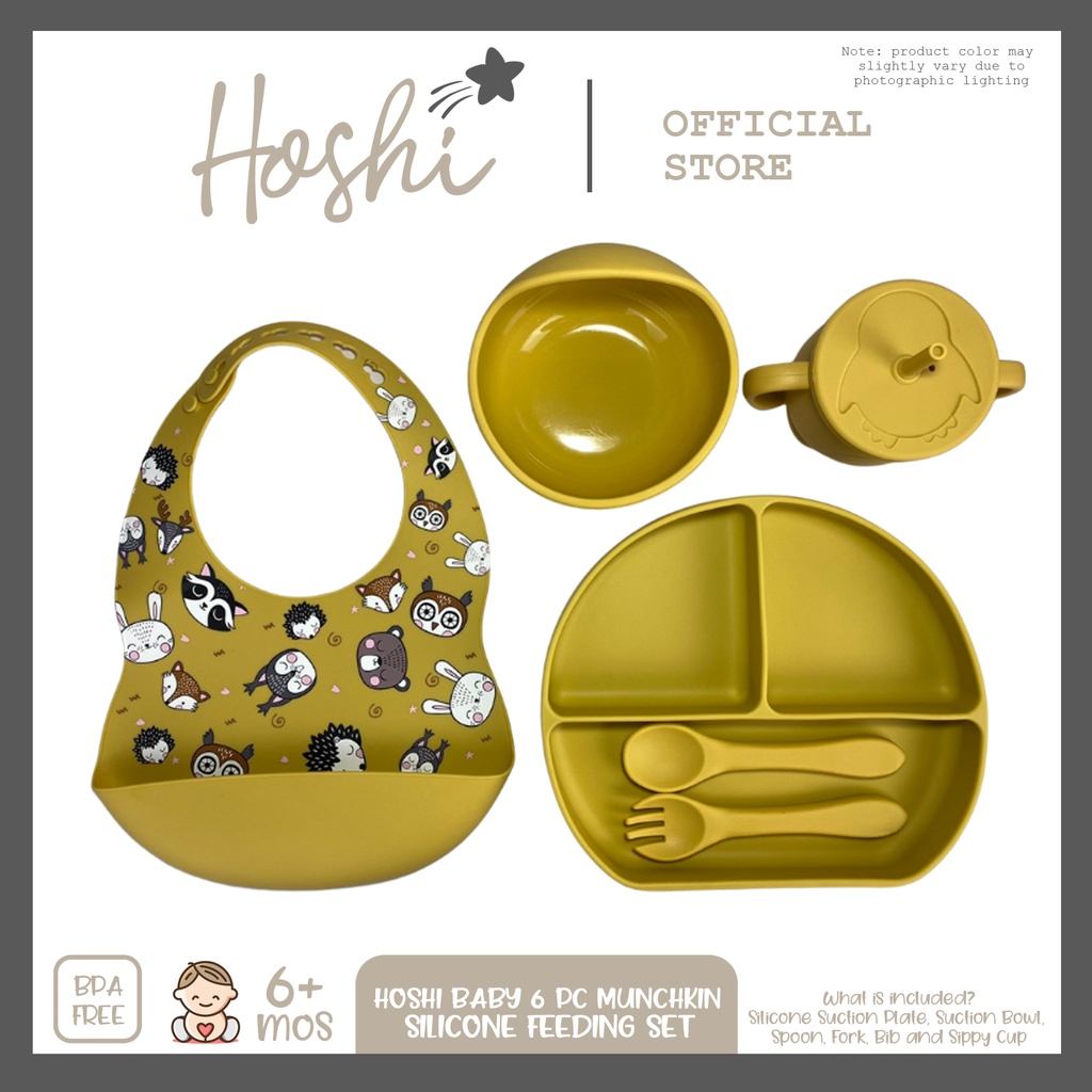 Hoshi Baby 6pc Munchkin Silicone Feeding Set, Premium 100% Food Grade ...