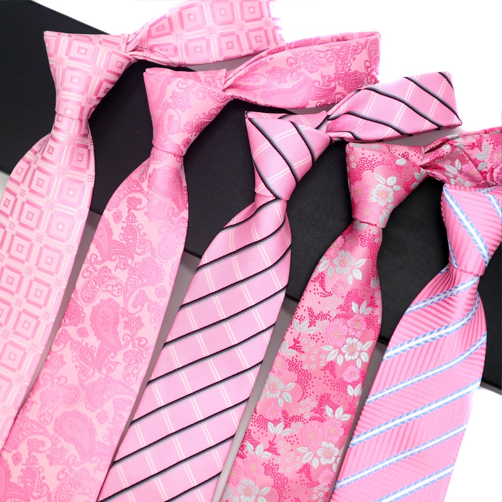 Luxury Mens Tie 8CM Color Pink Floral Silk Neckwear Jacquard Woven Neck ...