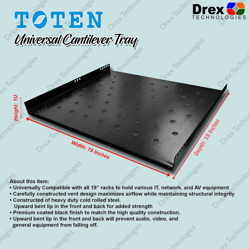 Toten 1U Universal Tray Heavy Duty W=19" x D=19" x H=1u for 800mm Depth ...