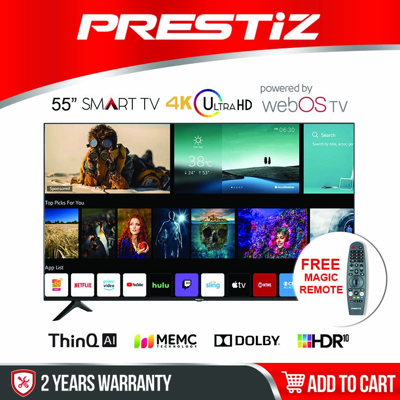 Prestiz 55" 4K Smart WebOS TV With Air Mouse, Voice Control & Voice ...