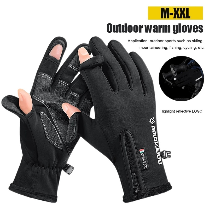 Women Men Winter Warm Waterproof Windproof 2 Finger Flip Fingerless ...