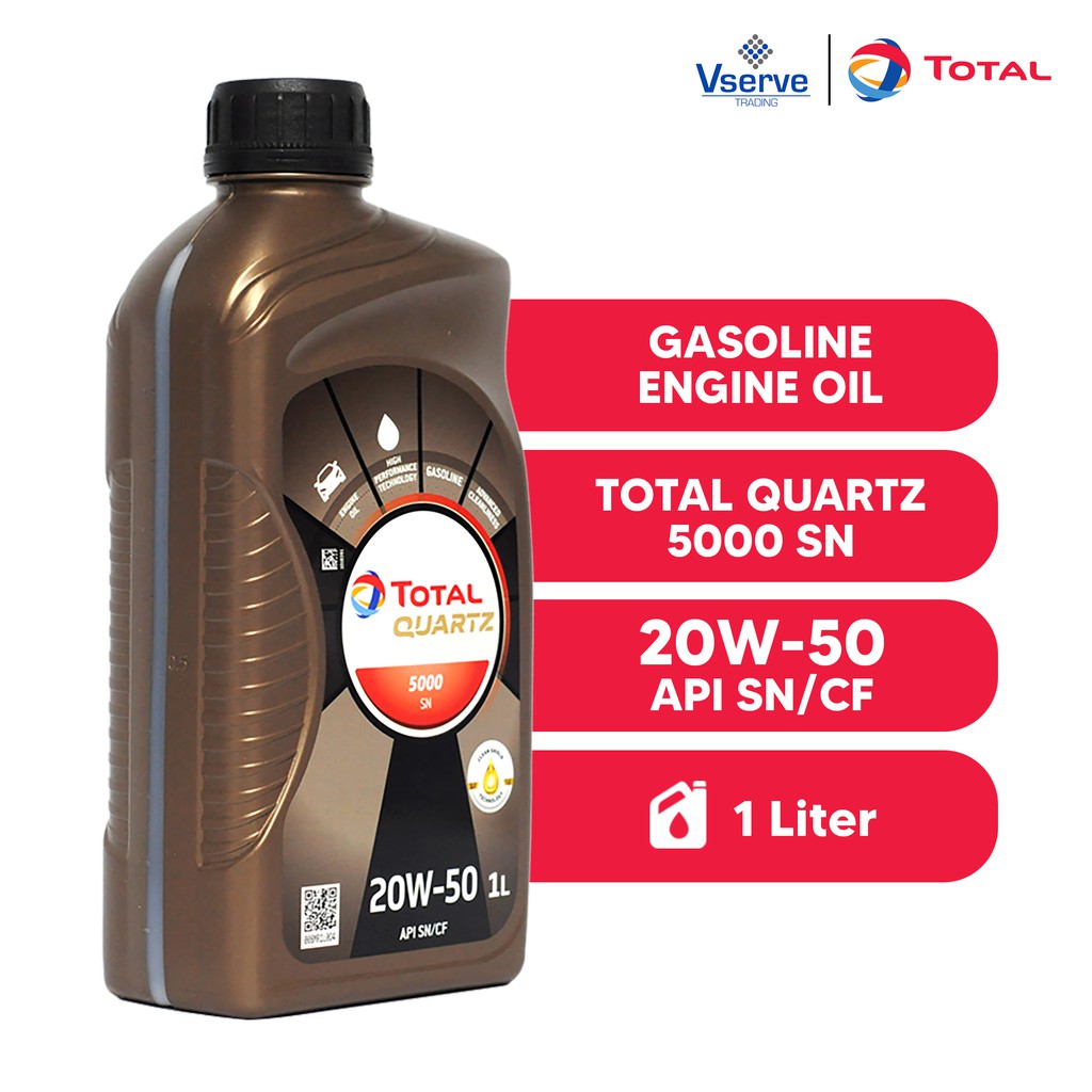 Total Quartz 5000 SN 20W-50 1 Liter Mineral Engine Oil Gas & Diesel Passenger Cars, Light ...
