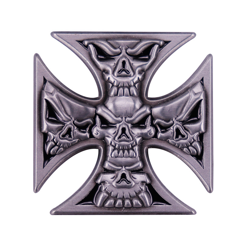 Maltese Gray Iron Cross and Skull Pin Badge Biker Motorcycle, Hot rod ...