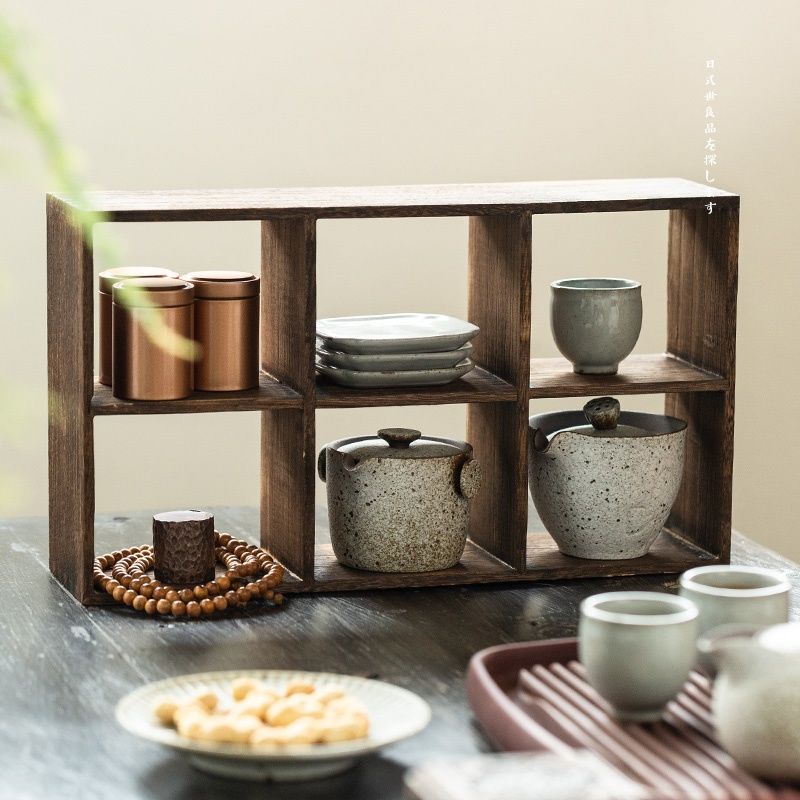 Solid Wood Tea Cup Shelf Teapot Stand Curio Box Tea Set Antique Shelf ...