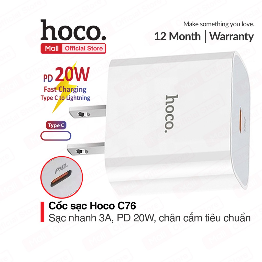 Hoco C76 20W PD charger, 1 Type-C port, 3.0A fast charging, standard ...