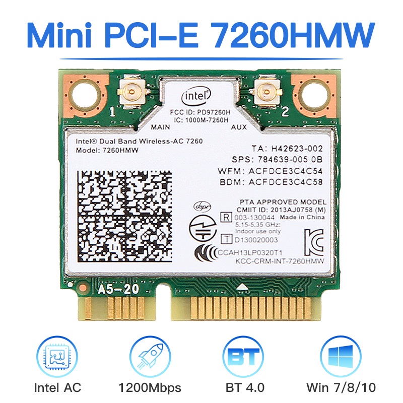 Intel 7260HMW Mini PCI-E Wi-fi Network Card Dual Band 2.4G/5Ghz ...