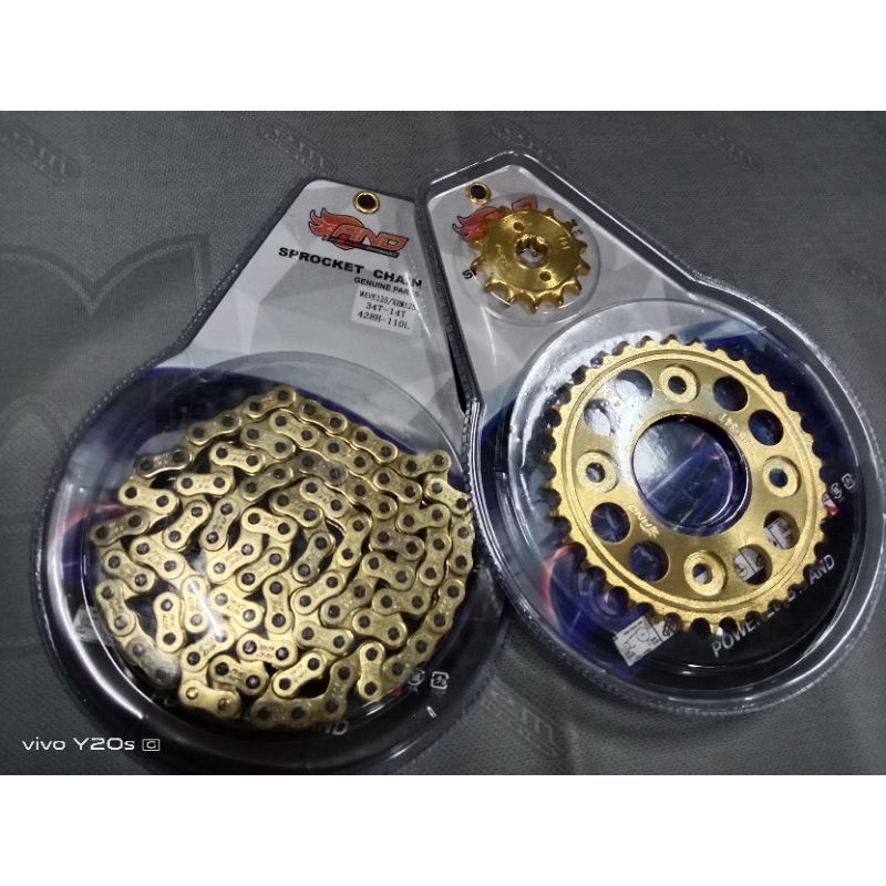 AND GOLD CHAIN SET FOR SMASH110/WAVE125 (14T-34T 428H-110L) | Shopee ...