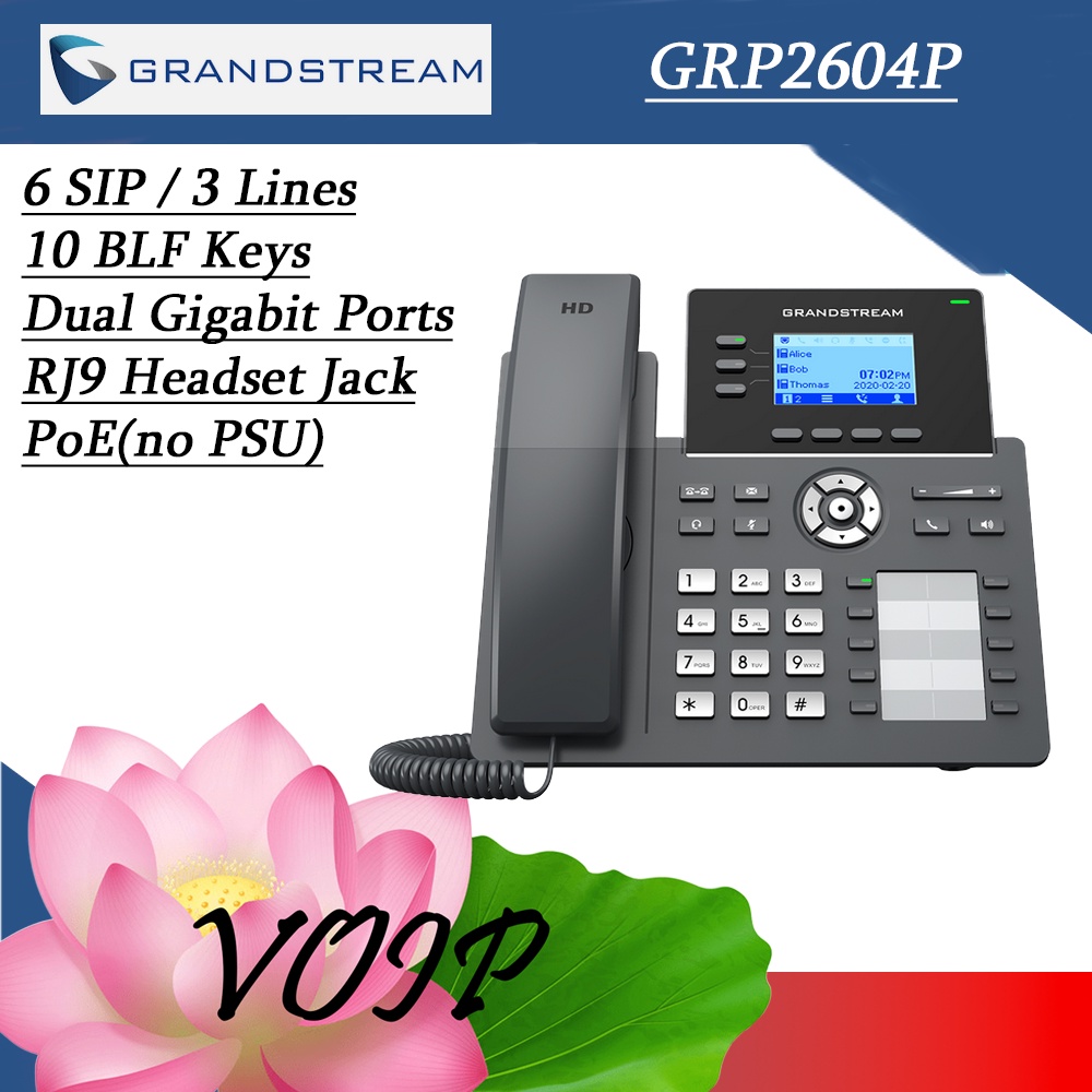 Grandstream GRP2604P - 3 Lines, 3 SIP Accounts, 2.98 in scrn, PoE, PSU ...
