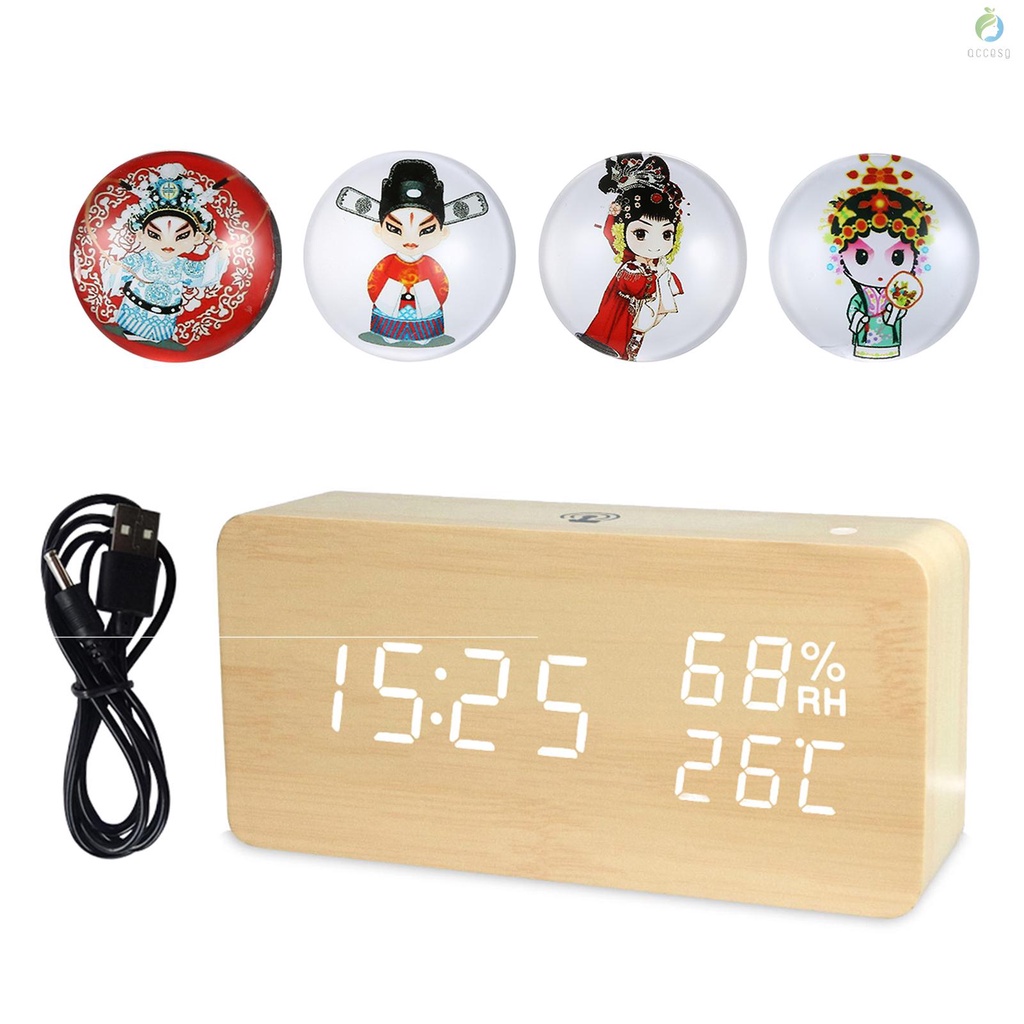 LED Digital Wooden Alarm Clock APP Control Time/ Temperature/ Humidity ...