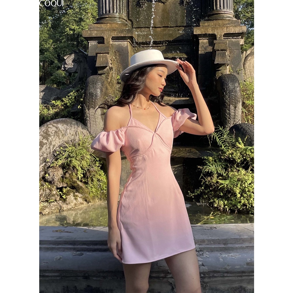 Coqui sexy off-the-shoulder pink Dress with puffy sleeves and bustier ...