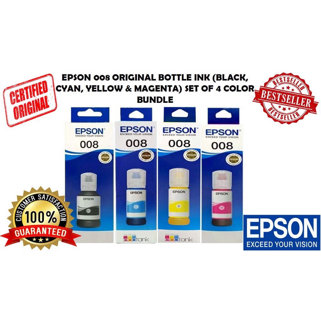 EPSON 008 ORIGINAL INK BOTTLE (BLACK, CYAN, YELLOW & MAGENTA) SET OF 4 ...