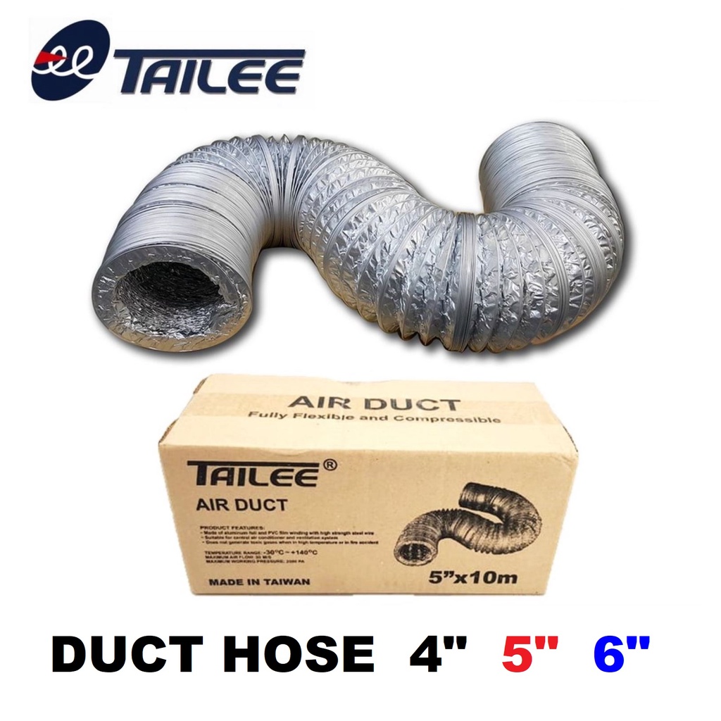 TAILEE ALUMINUM FLEXIBLE AIR DUCT HOSE 4 5 6 X 10 MTS | Shopee Philippines