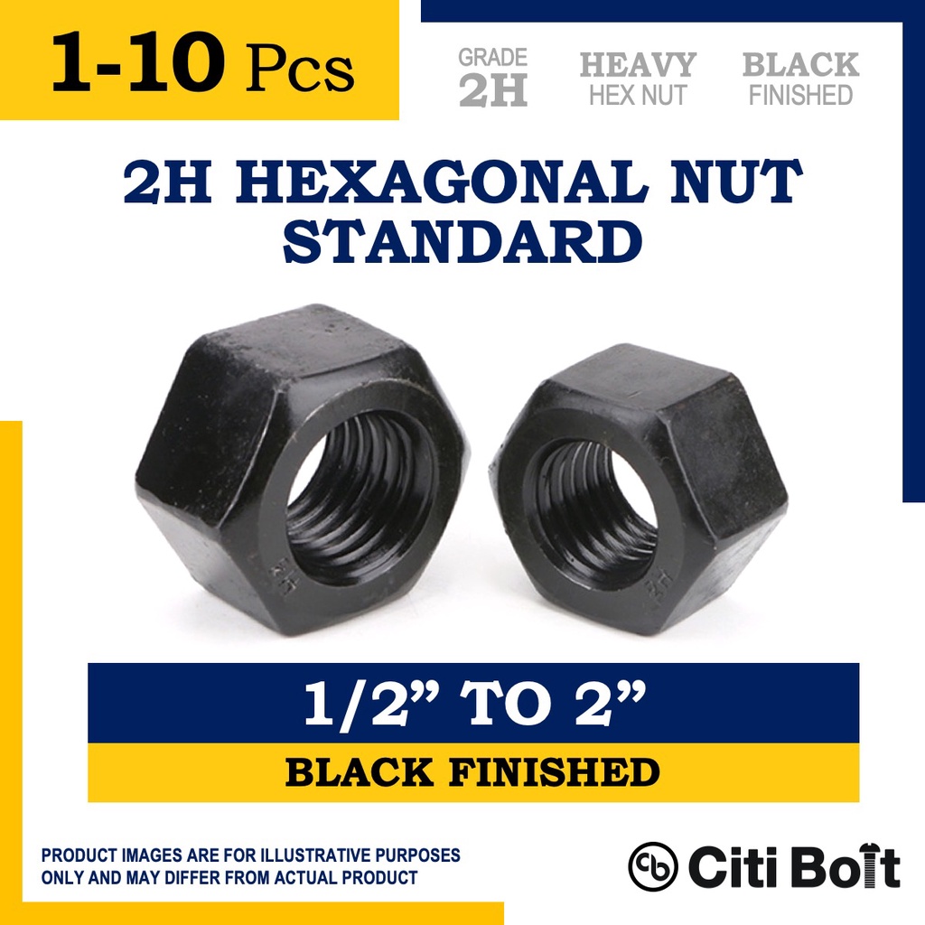 1-10pc 2H Hexagonal Nut / Heavy Hex Nut / Structural Nut Grade 2H Black ...