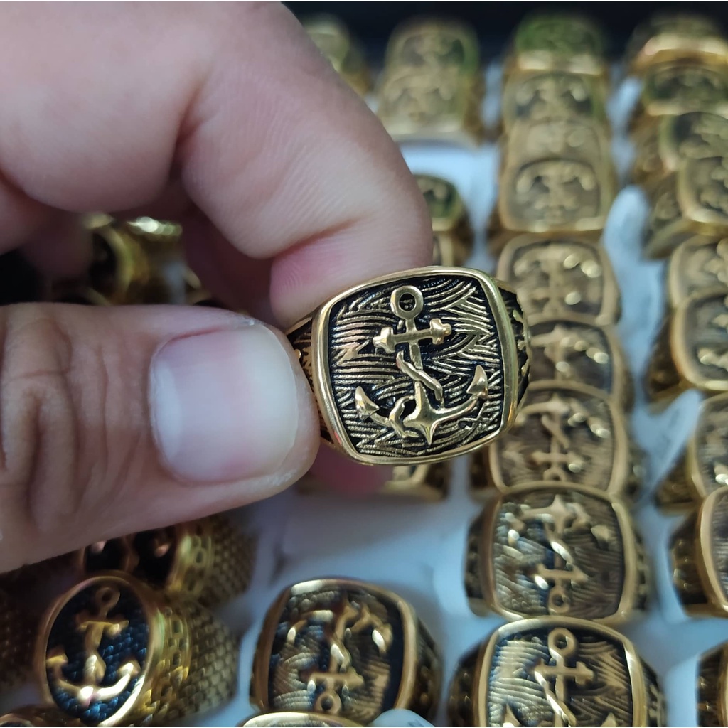 SeaMan Sea Man Anchor Ring Men's Fashion Gold Plated Steel Square Best ...