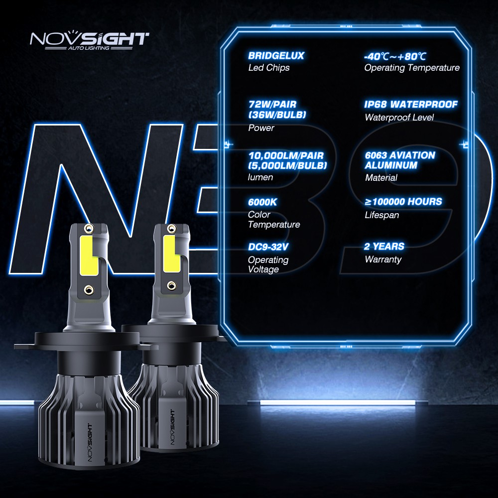 Novsight N39 9005 9006 H4 H7 H11 Mini Designed LED Headlight Light Bulb Fog Lamp 72W 10000LM ...