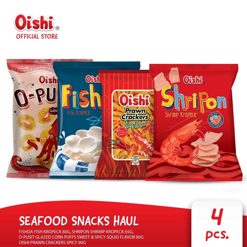 Oishi Seafood Snacks Haul [Fishda, Shripon, O-Pusit, Spicy Oishi Prawn ...