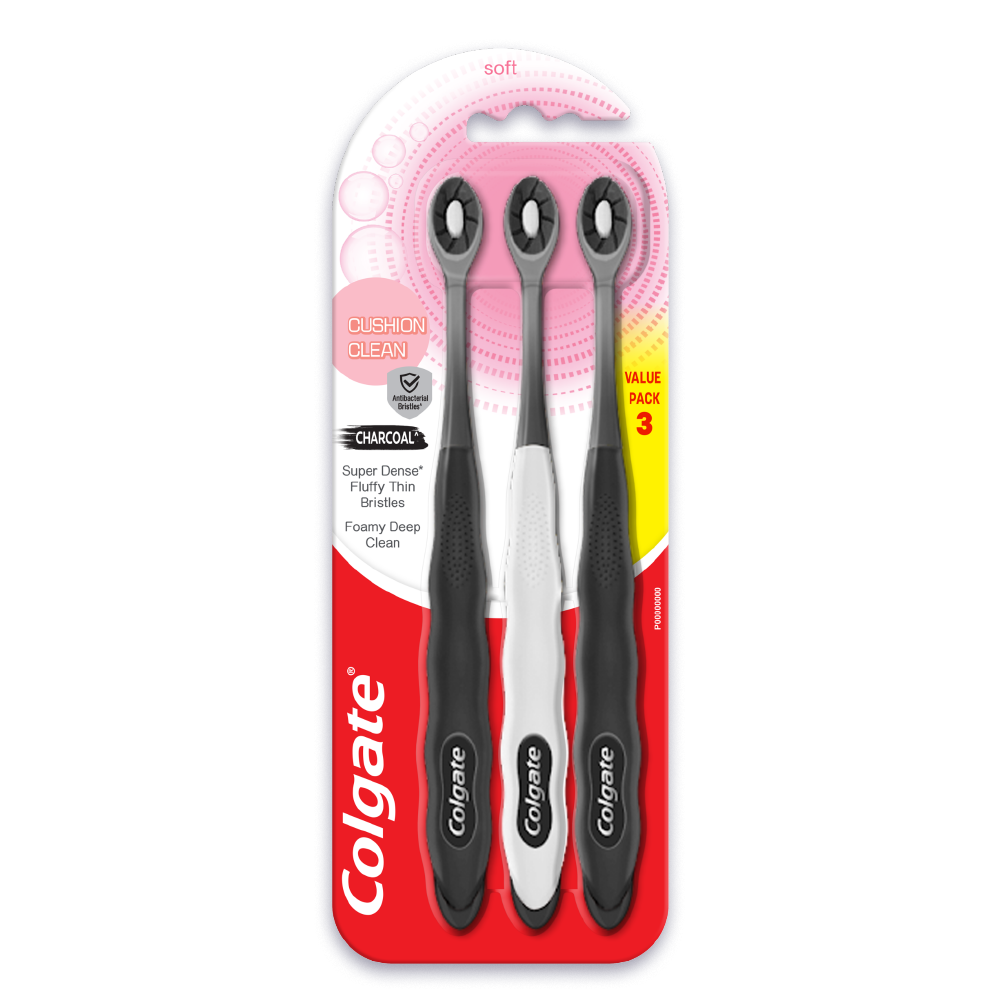 Colgate Cushion Clean Charcoal Toothbrush, Pack of 3 (Soft) | Shopee ...