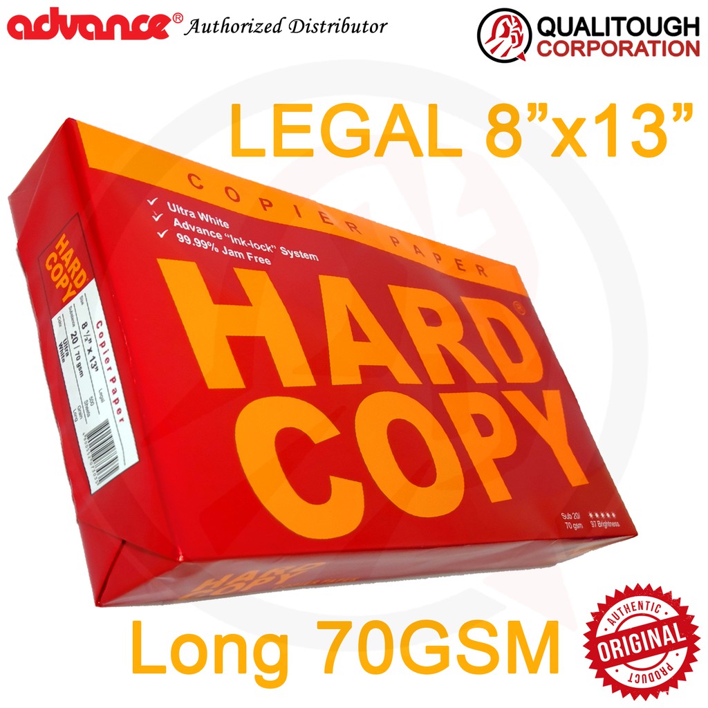 LONG Advance Hardcopy copy paper subs 20 (70GSM) legal 8.5" x 13" hard ...