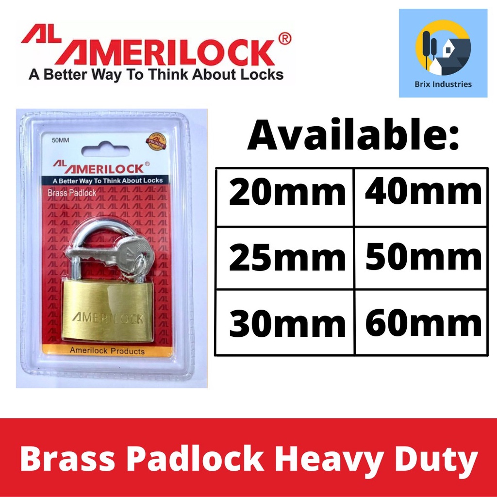 Amerilock Brass Padlock 20mm, 25mm, 30mm, 40mm, 50mm, 60mm Heavy Duty ...