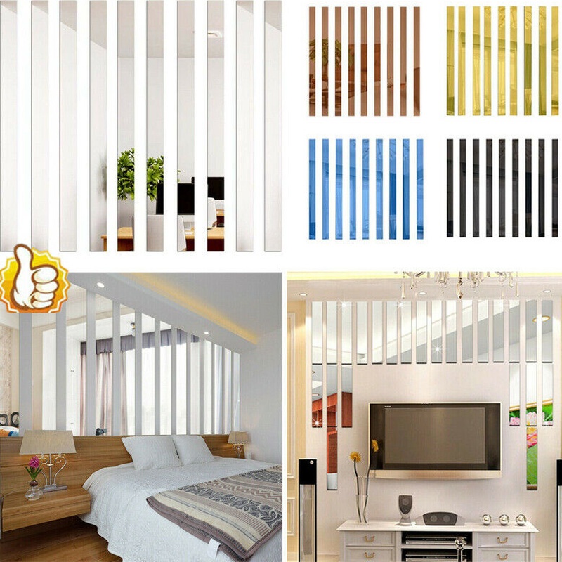10Pcs 20x5CM Creative Long Rectangle Acrylic Mirror Wall Stickers Self ...