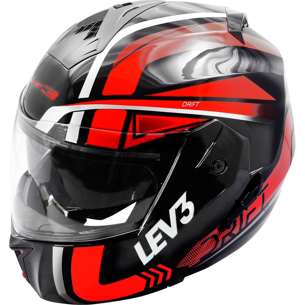Lev3® BJ-5700 Drift Motorcycle Helmet - Modular Dual Visor Lens ...