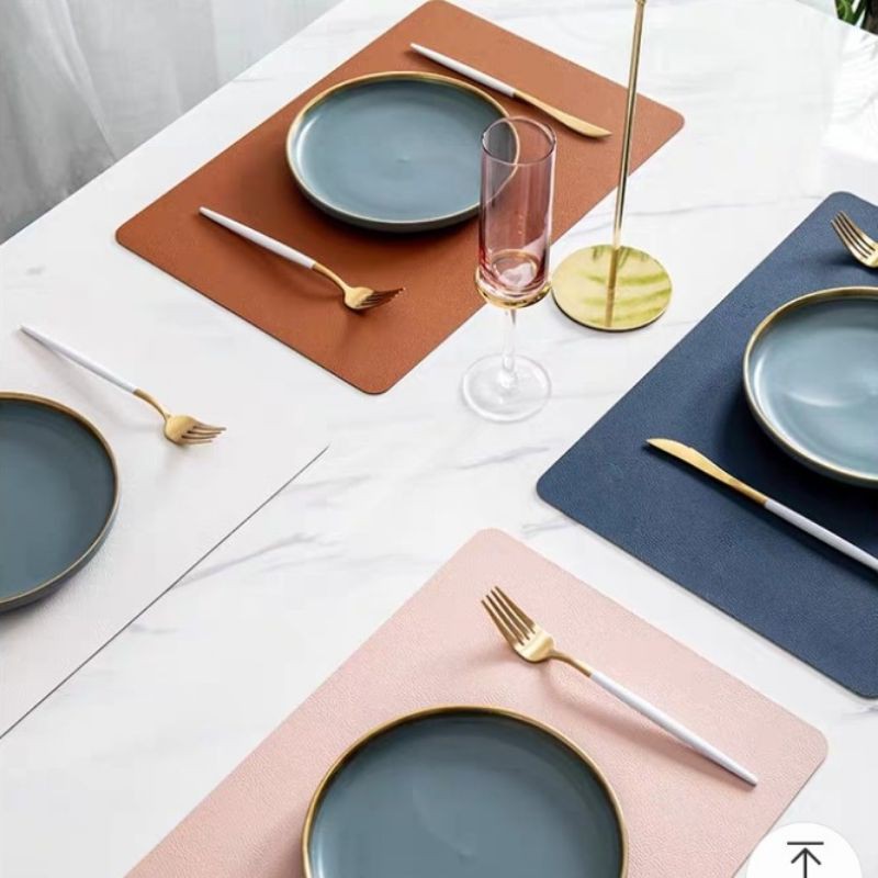 2 in 1 Colour Placemat Waterproof Premium PU Leather Table Mat Heat ...