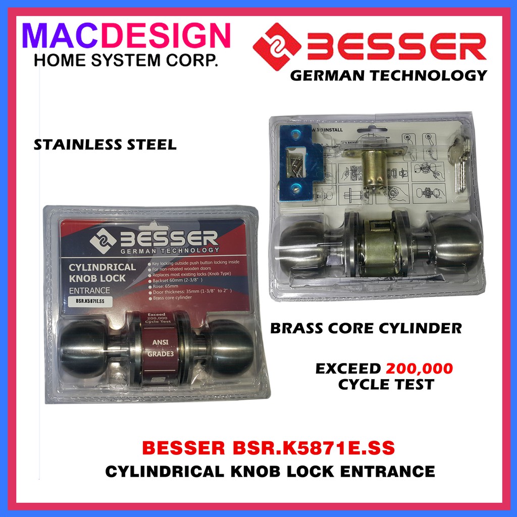 BESSER K5871E CYLINDRICAL DOOR KNOB LOCKSET ENTRANCE STAINLESS STEEL ...