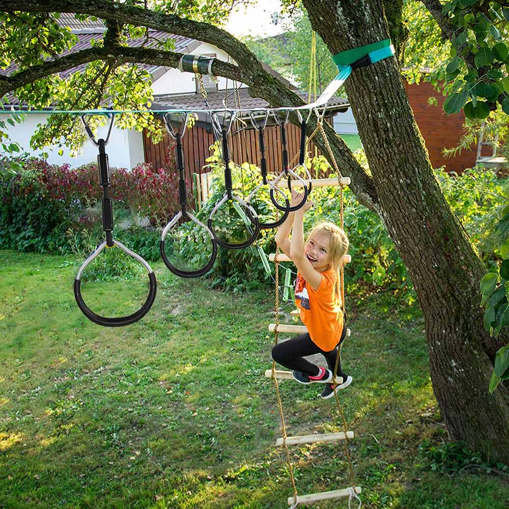 Obstacle Course Kit Aerial Climbing Hanging Rings Swing Bar Rings ...