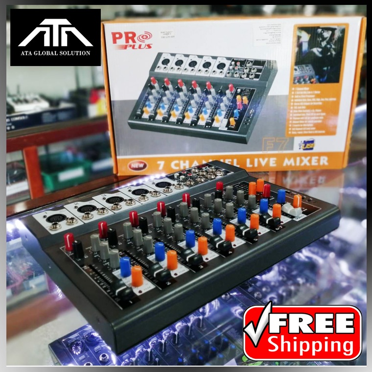 Proplus F7 MIxer Pro Plus Mic Effect Echo 4 Channel Stereo 2 Mono With ...