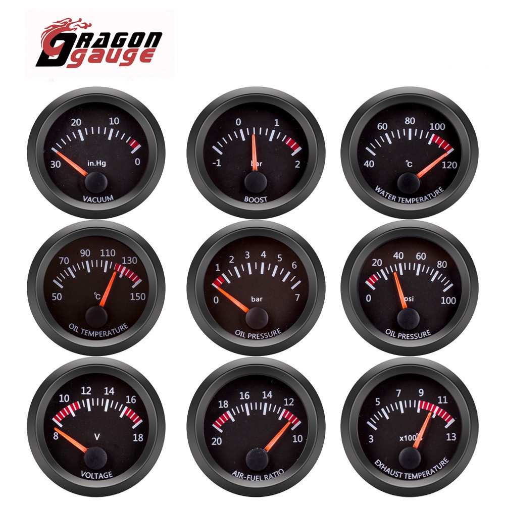 DRAGON GAUGE 52mm Water Temp Oil Temp Oil Press Voltmeter Vacuum Boost ...