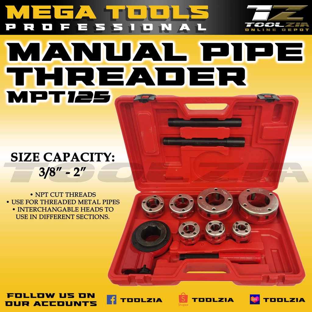 Manual Pipe Threader (MEGA) *MPT125* size; 3/8"-2" #toolzia | Shopee Philippines