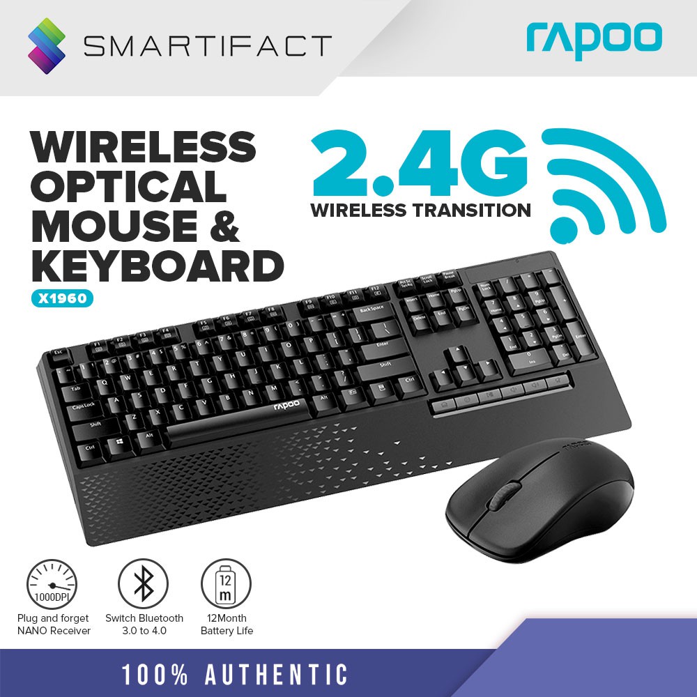 Rapoo X1960 Wireless Optical Mouse & Keyboard Spill Resistance ...