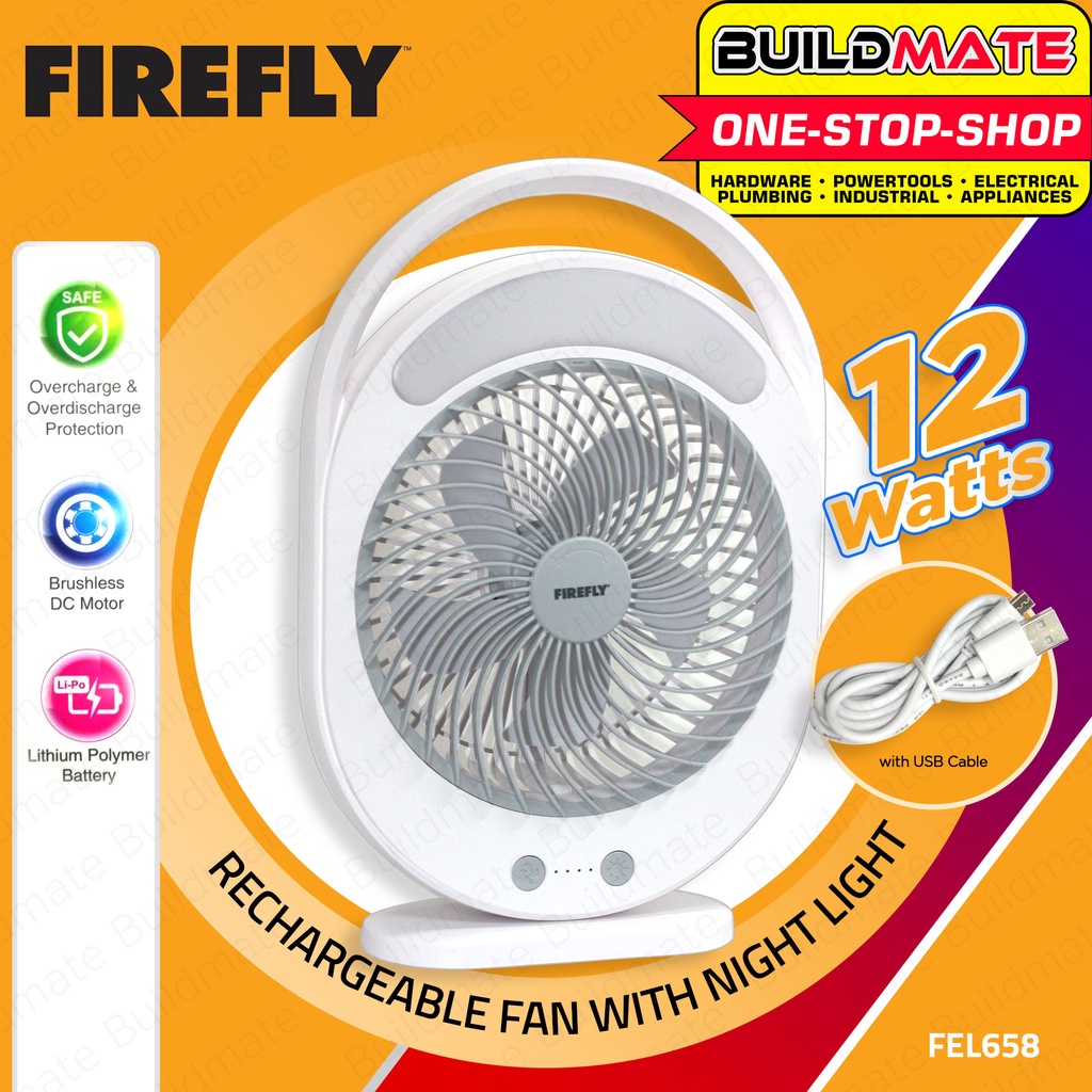 Buildmate x FIREFLY Rechargeable Fan 12W LED Light Desk Fan ...