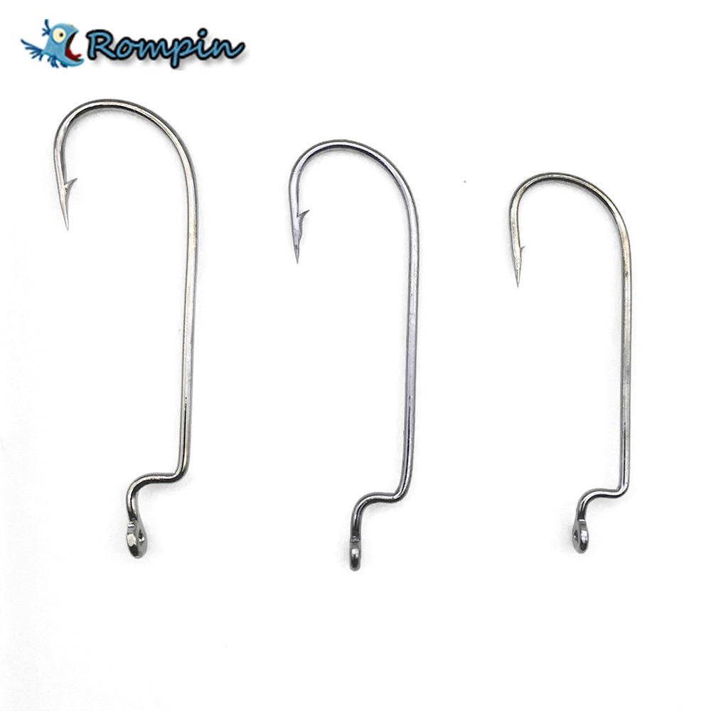 Rompin 20 Pcs Narrow Gap Worm Sea Fishing Hook High Carbon Steel Crank ...