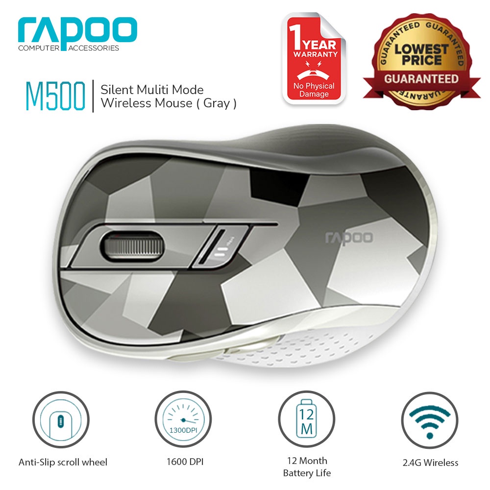 Rapoo M500 Silent Multi Mode Wireless Mouse Bluetooth Switch Between 2 ...