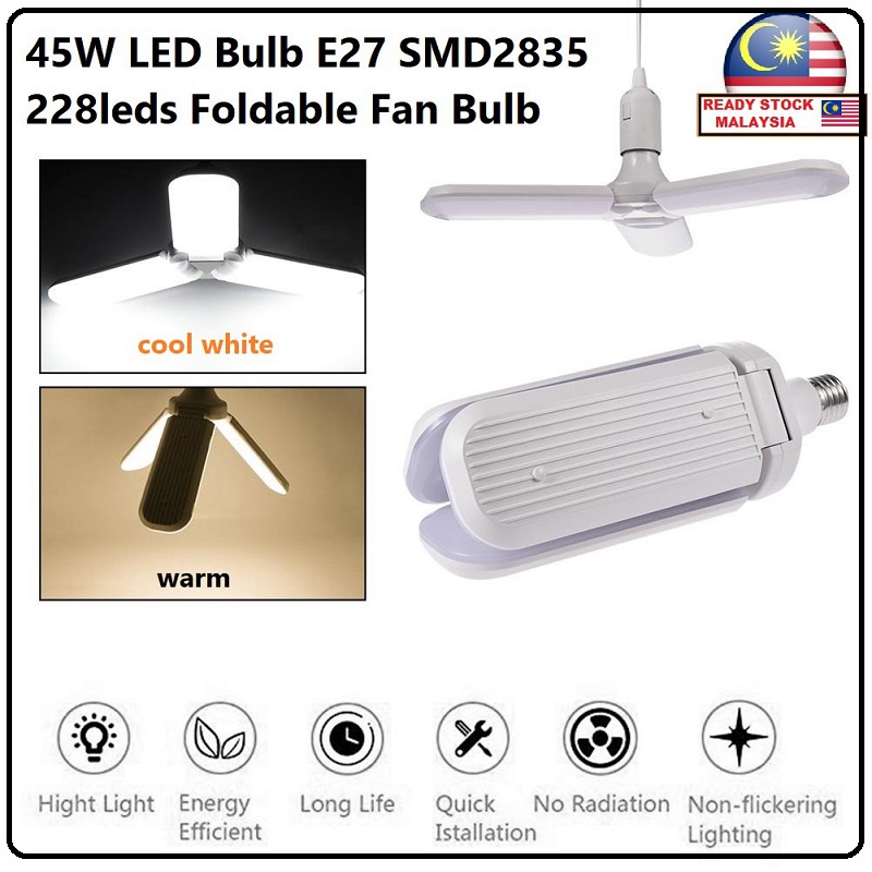 New 45W E27 Fan Blade Led Light Bulb Folding Lamp Adjustable Ceiling ...