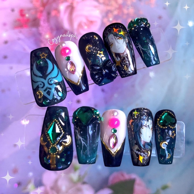 Cozynailsph Genshin Impact Xiao Inspired Gel press-on nails | Shopee ...