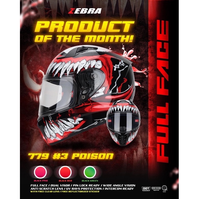 Zebra poison fullface helmet | Shopee Philippines