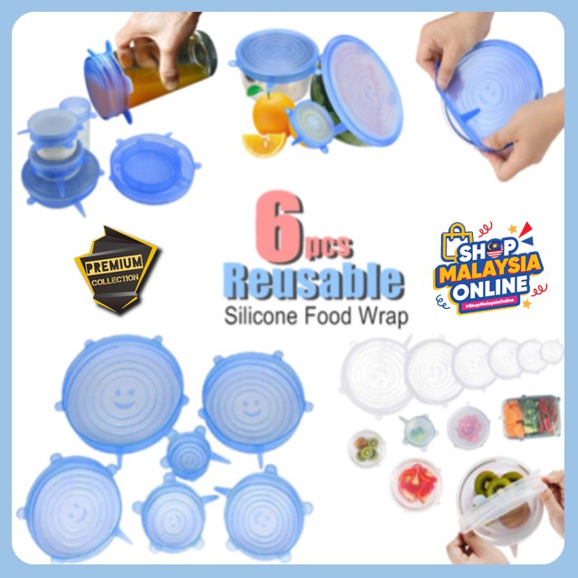 6PCS Reusable Silicone Wrap Food Fresh Keeping Wrap Kitchen Tools ...