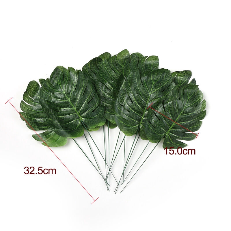 12Pcs Monstera Artificial Plants Plastic Tropical Palm Tree Leaves Home ...