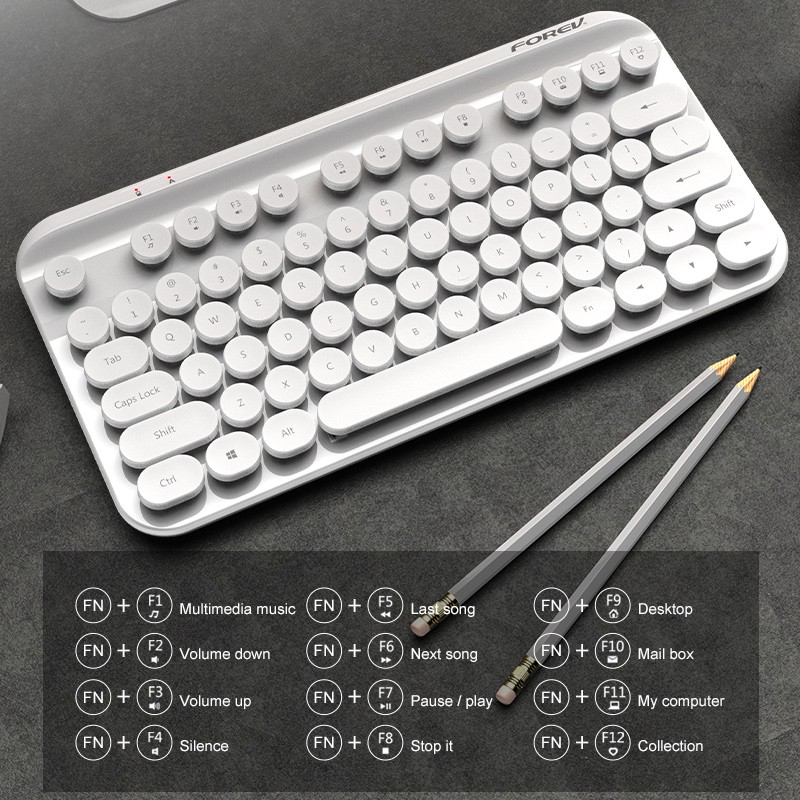 Punk 2.4G USB dangle wireless keyboard business design silence click 78 ...