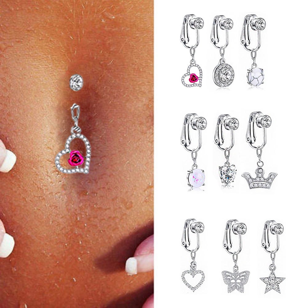 Fashion Heart Fake Belly Button Ring Fake Belly Piercing Butterfly Clip ...