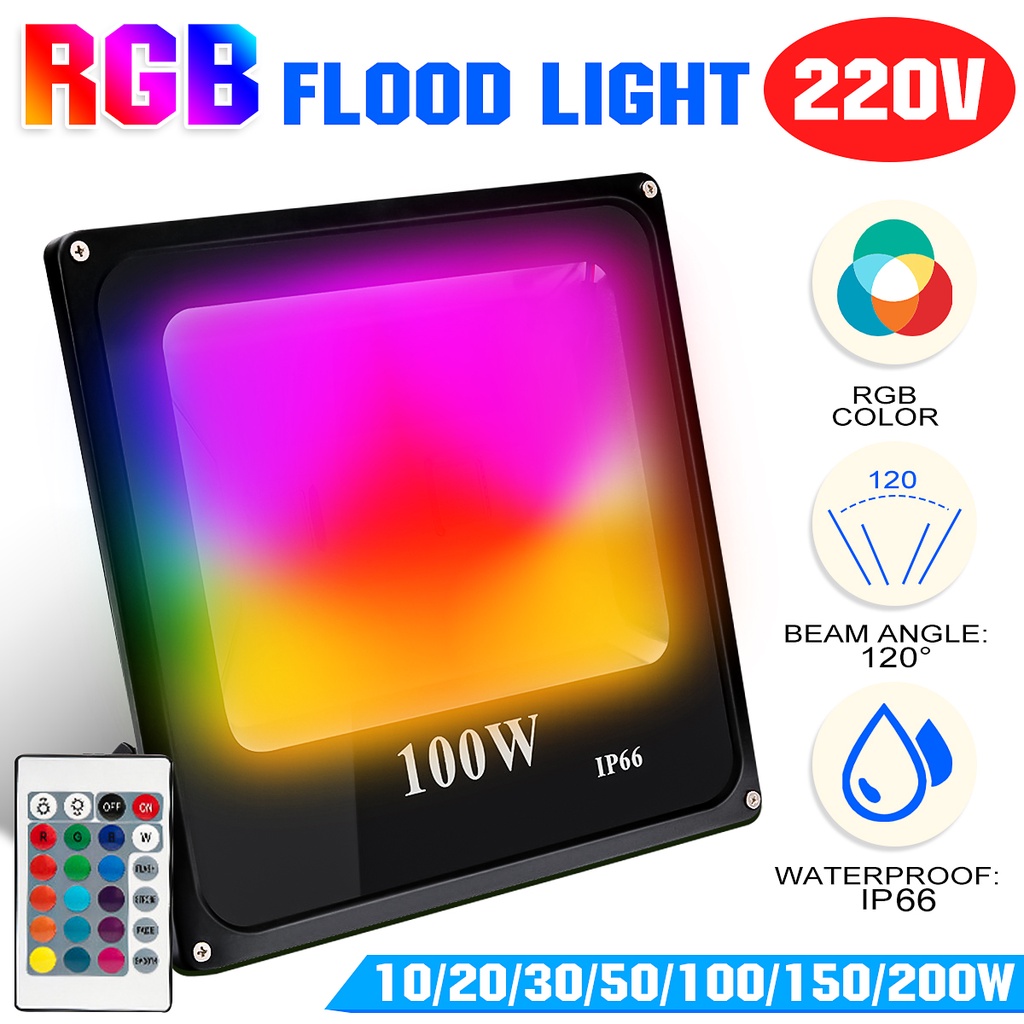 220V RGB Led Floodlight 10/20/30/50/100W RGB Flood Light Outdoor Wall ...