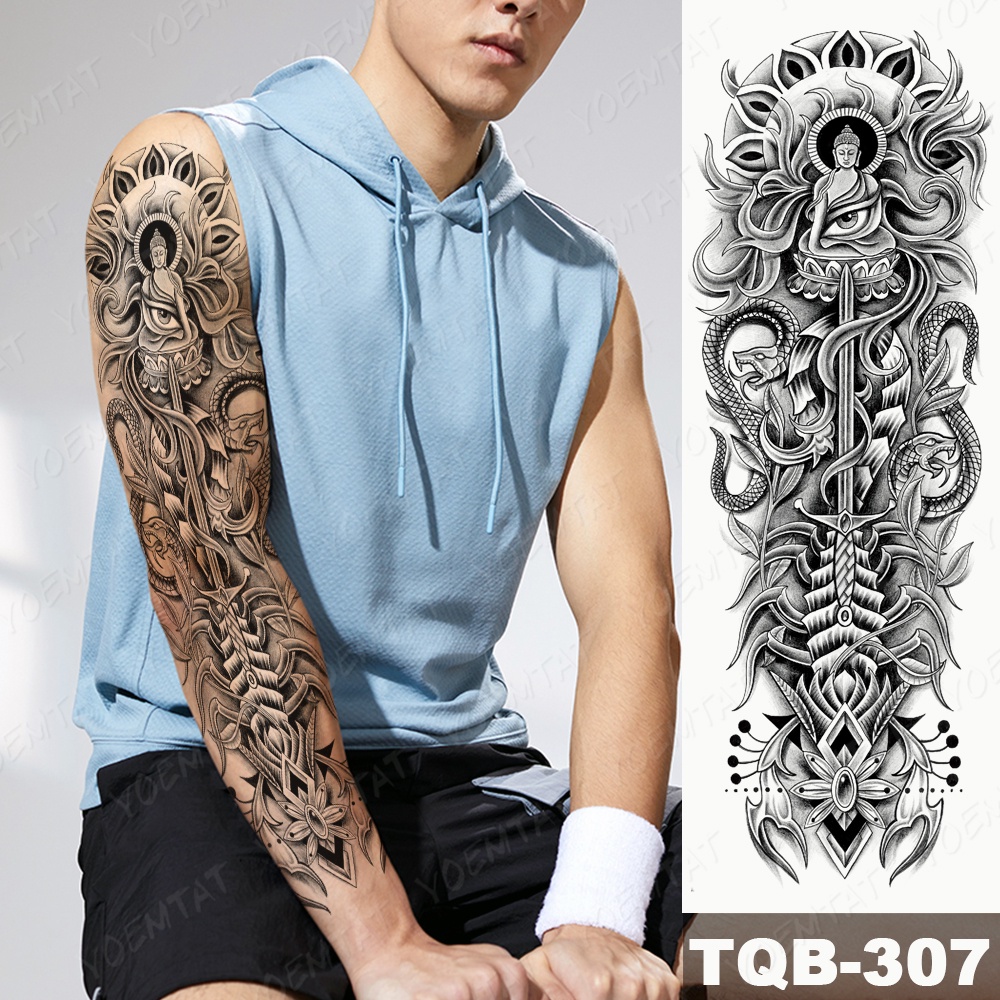 Large Arm Sleeve Tattoo Black Maori Totem Waterproof Temporary Tatoo ...