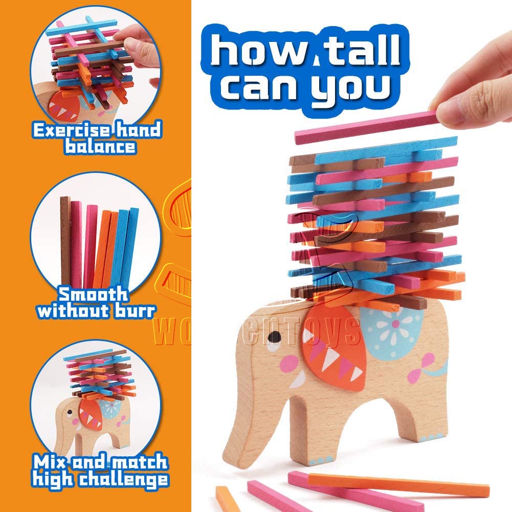Wooden Jigsaw Puzzles Shape Sorting Clock and Wooden Stacking Elephants ...