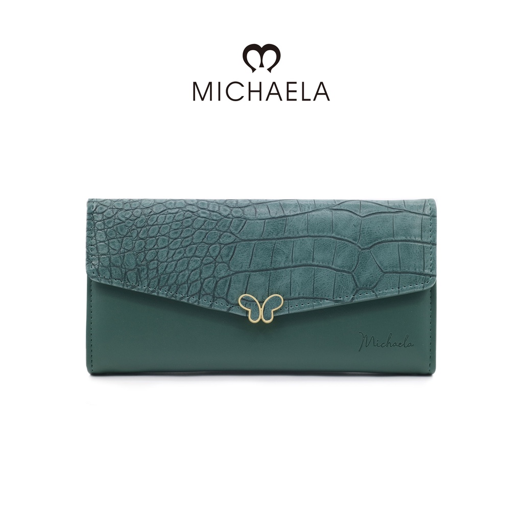 MICHAELA Fashion Long Wallet for Women Butterfly Buckle Crocodile ...