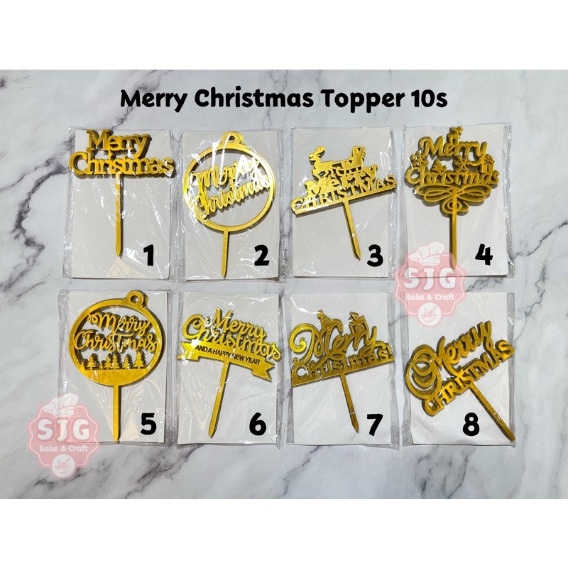 10 pcs Merry Christmas cake topper acrylic cake decoration | Shopee ...