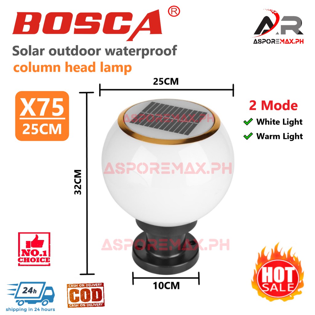 BOSCA BRAND Solar outdoor waterproof column head lamp Solar Powered ...