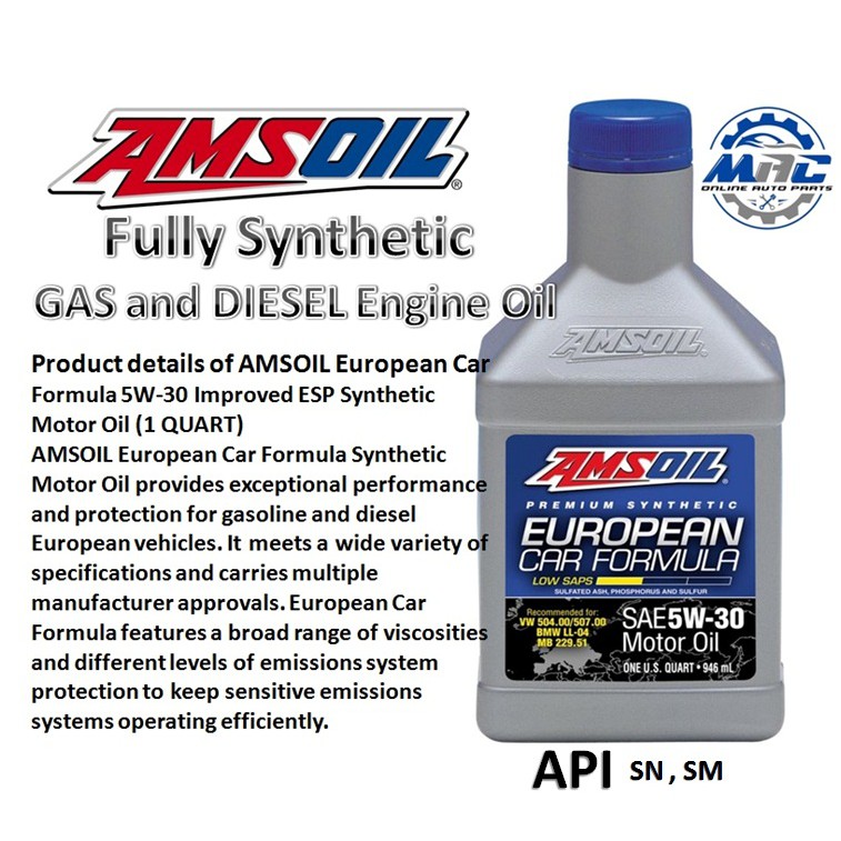 AMSOIL European Car Formula DEXOS 2 5W-30 GAS DIESEL 1 quart | Shopee ...